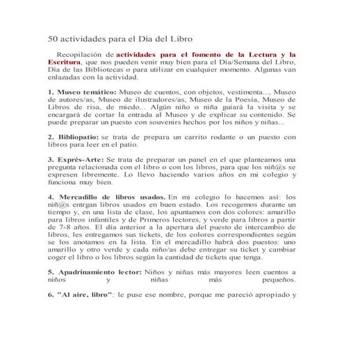 50 actividades para el día del libro | DOCX