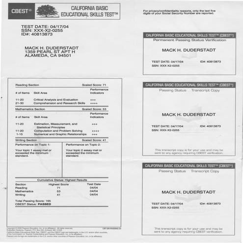 CBEST-Results.PDF | Standardized Testing | Educational Assessment