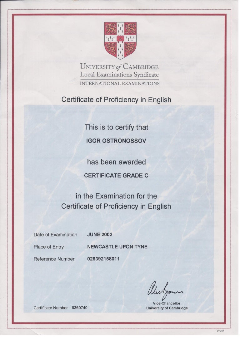 Cambridge Proficience in English Certificate