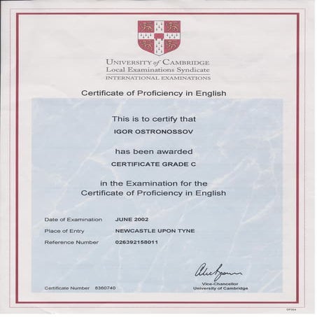 Cambridge Proficience in English Certificate | PDF