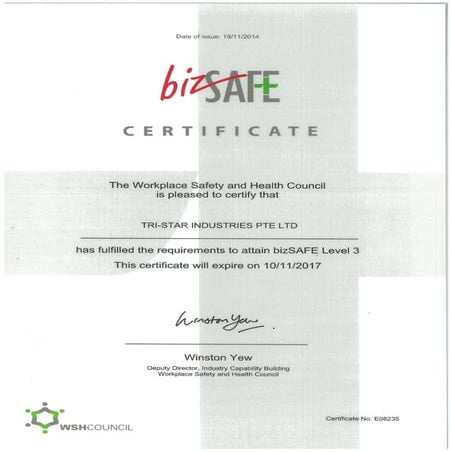 2.7 bizSAFE Certificate 2014 TriStar Industries | PDF