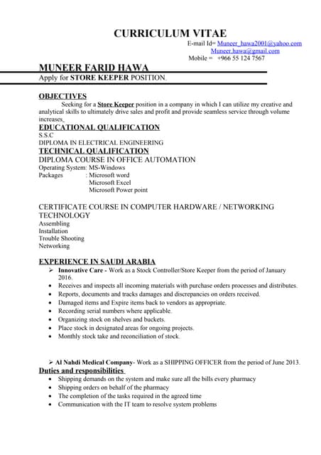 Store-Incharge-Resume | PDF