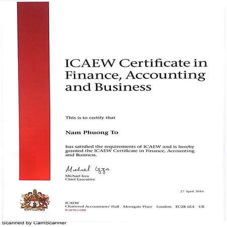 ICAEW Certificate in Finance, Accounting and Business.To Nam Phuong | PDF
