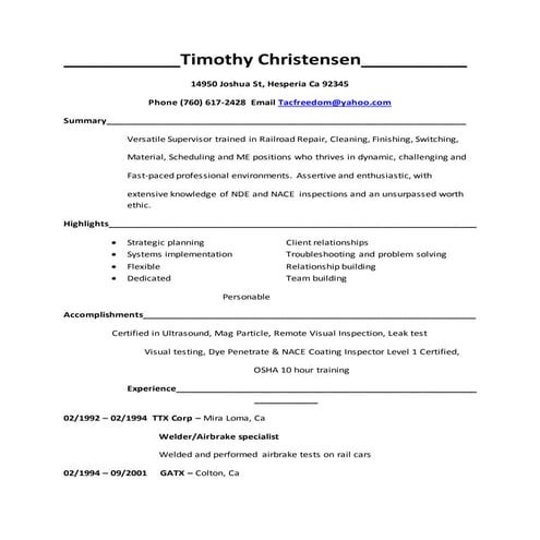 Timothy Christensen Resume | PDF