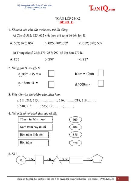 De thi-on-tap-cuoi-hk1-toan2 | PDF