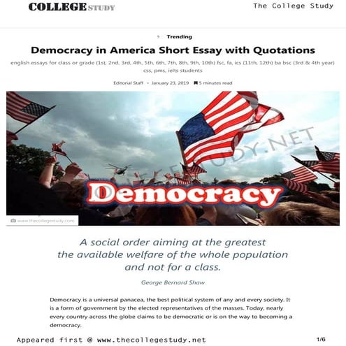 50 democracy in america short essay with quotations the college study | PDF