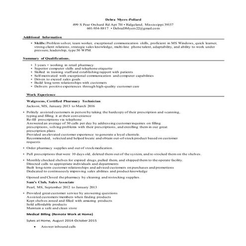 Debra Myers resume 2016 | DOCX