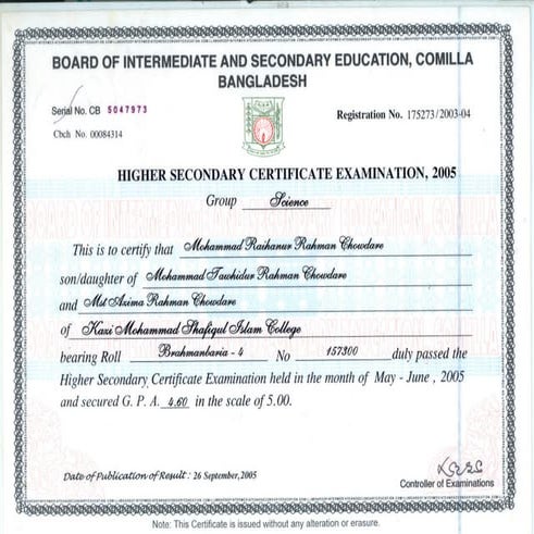H.S.C CERTIFICATE | PDF | Secondary Education | Education