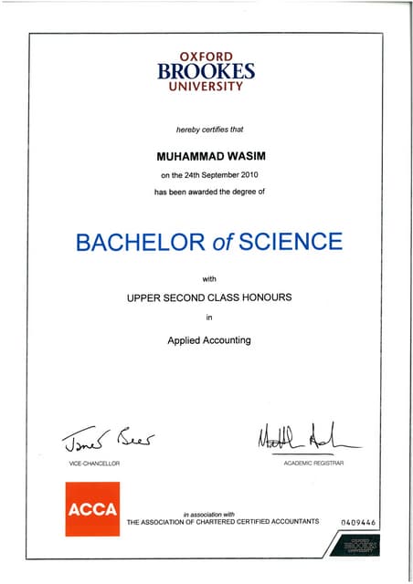 ACCA Fundamental Level Certificate