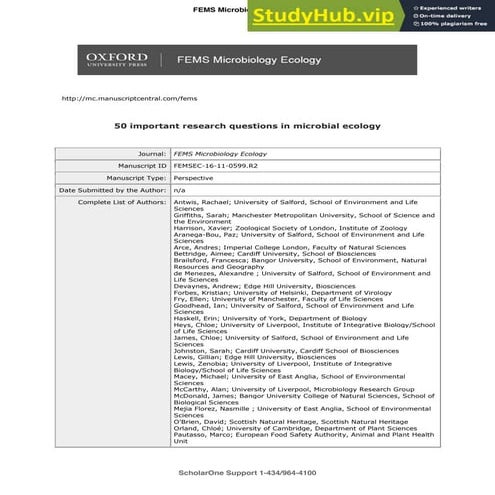 50 Important Research Questions In Microbial Ecology | PDF