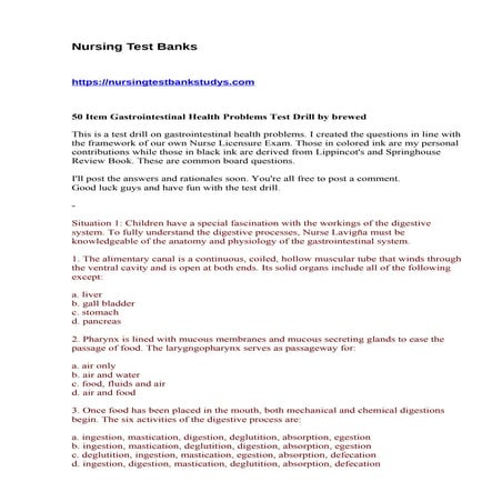 50 item gastrointestinal nursing test banks | PDF