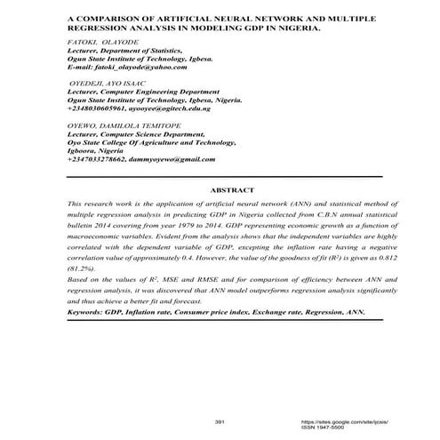 A Comparison Of Artificial Neural Network And Multiple Regression Analysis In Modeling Gdp In