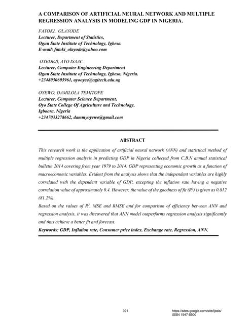 A Comparison Of Artificial Neural Network And Multiple Regression Analysis In Modeling Gdp In