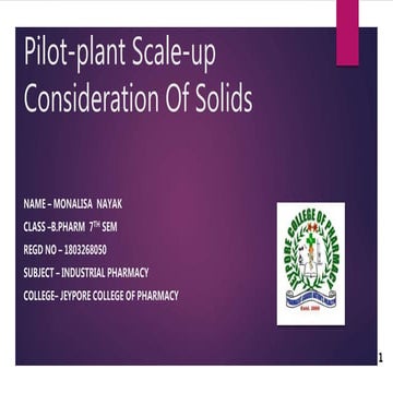 Pilot-plant Scale-up Consideration Of Solids by monalisha nayak | PPTX