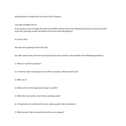 50 Questions To Help You Find Your Life’s Purpose | PDF