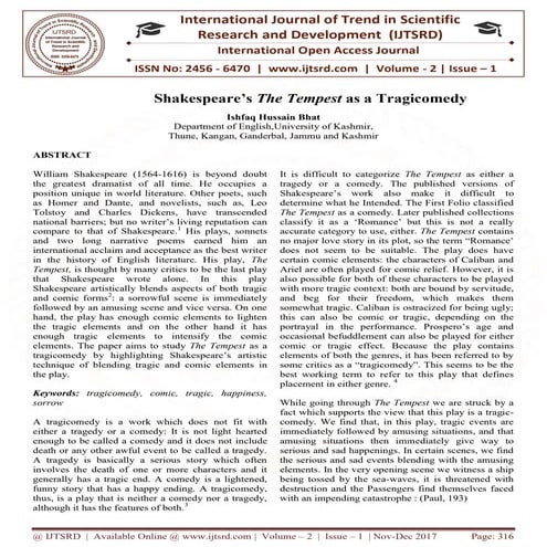 Shakespeare's The Tempest as a Tragicomedy | PDF