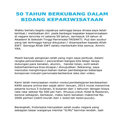50 TAHUN BERKUBANG DALAM BIDANG KEPARIWISATAAN | DOCX