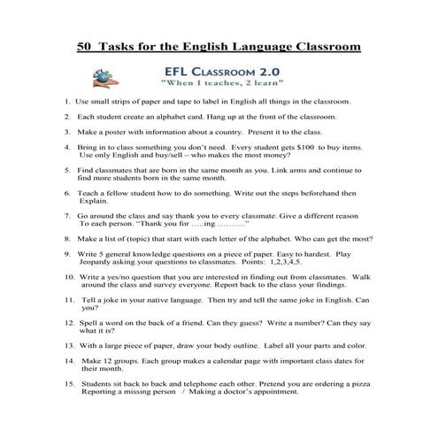 50 tasks for the english language classroom | PDF