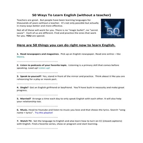 50 ways to learn English (without a teacher) | PDF