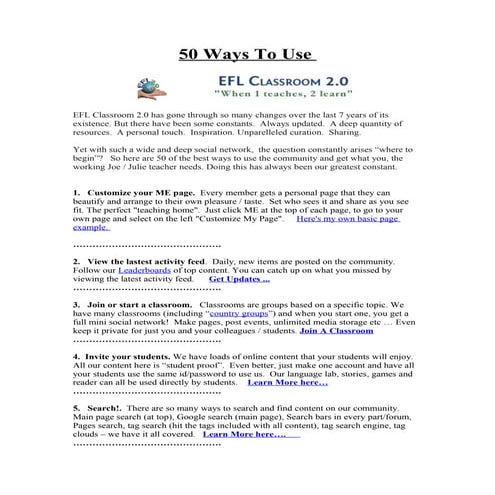 50 ways to use efl classroom 2.0 | PDF