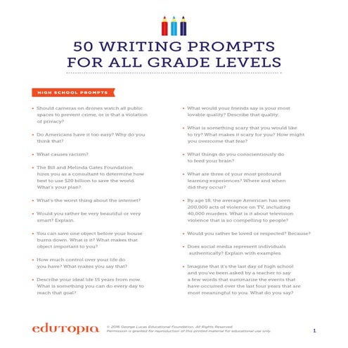 50 writing prompts_all_grade_levels | PDF | Internet for Beginners ...