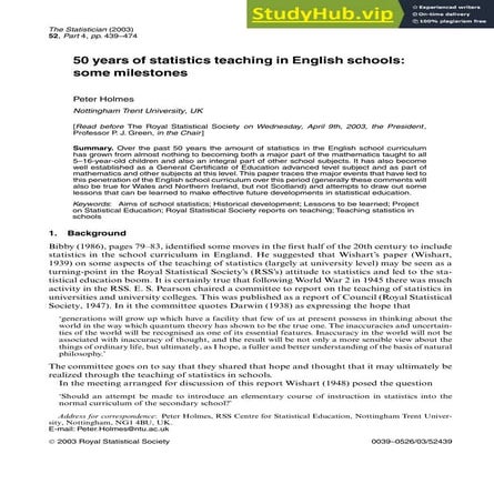50 Years Of Statistics Teaching In English Schools Some Milestones | PDF