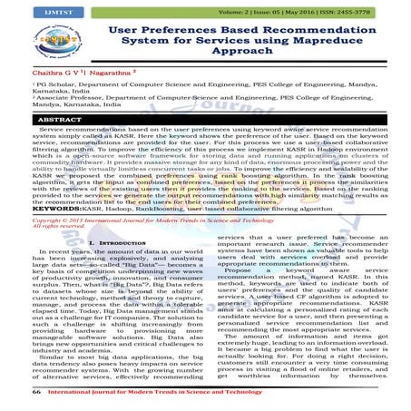 User Preferences Based Recommendation System for Services using Mapreduce Approach | PDF