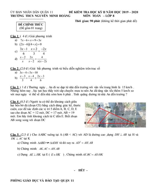 Đề Thi HK2 Toán 8 - THCS Tô Ký | DOCX