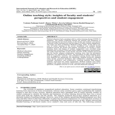 Online teaching style: insights of faculty and students’ perspectives ...