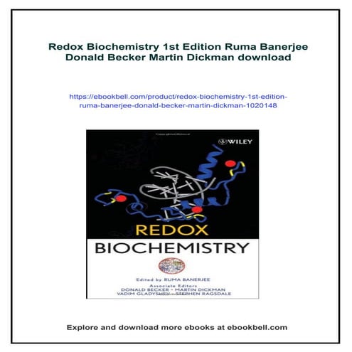 Redox Biochemistry 1st Edition Ruma Banerjee Donald Becker Martin ...