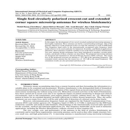 Single feed circularly polarized crescent-cut and extended corner ...