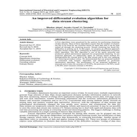 An Improved Differential Evolution Algorithm For Data Stream Clustering Pdf