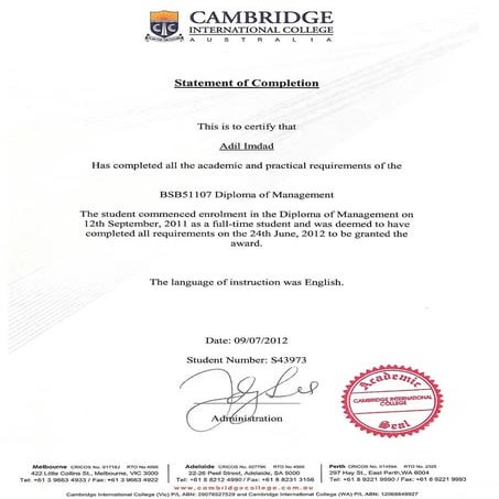Diploma Completion Letter | PDF