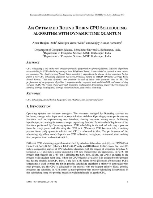 AN IMPROVED ROUND ROBIN CPU SCHEDULING ALGORITHM WITH VARYING TIME QUANTUM | PDF