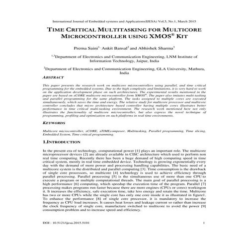 Time Critical Multitasking For Multicore Microcontroller Using Xmos® Kit Pdf