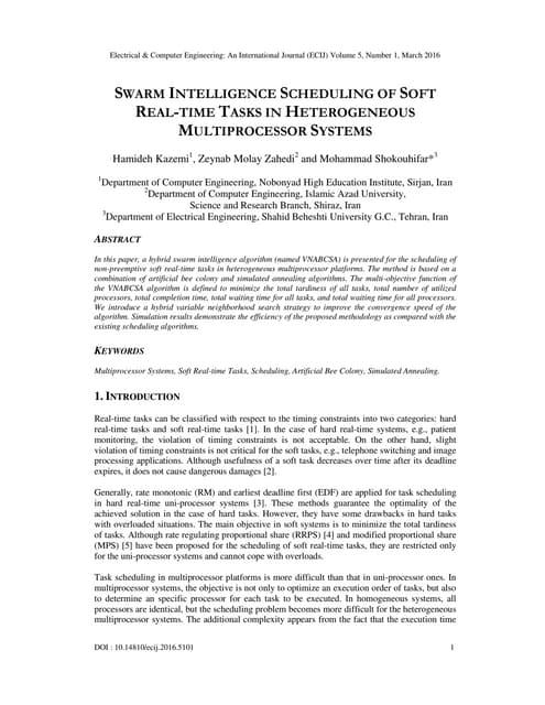 Swarm Intelligence Scheduling Of Soft Real Time Tasks In Heterogeneous Multiprocessor Systems Pdf
