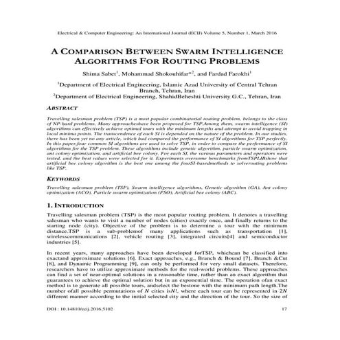 A Comparison Between Swarm Intelligence Algorithms For Routing Problems Pdf