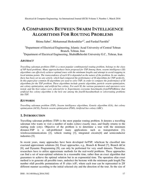 A Comparison Between Swarm Intelligence Algorithms For Routing Problems Pdf