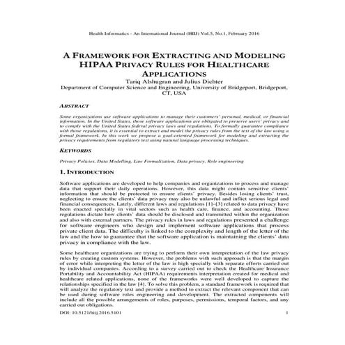 A FRAMEWORK FOR EXTRACTING AND MODELING HIPAA PRIVACY RULES FOR ...