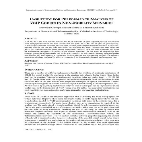 Case Study for Performance Analysis of VOIP Codecs in Non-Mobility ...