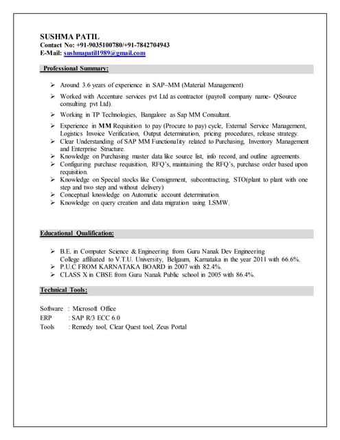 Sudhir_SAP PP QM & MM resume | DOC