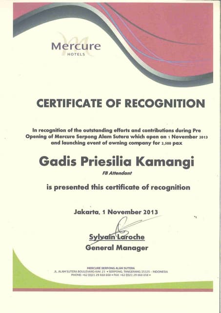 Mercure SAS Certificate | PPT