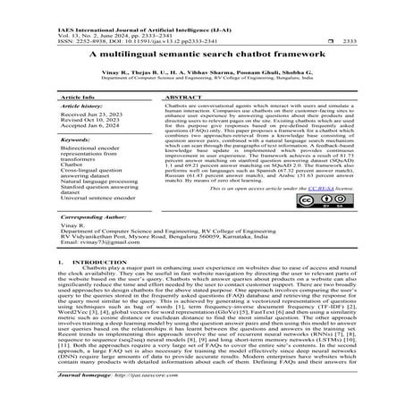 A Multilingual Semantic Search Chatbot Framework Pdf 