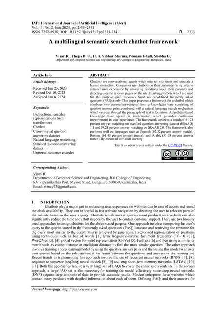 A Multilingual Semantic Search Chatbot Framework Pdf