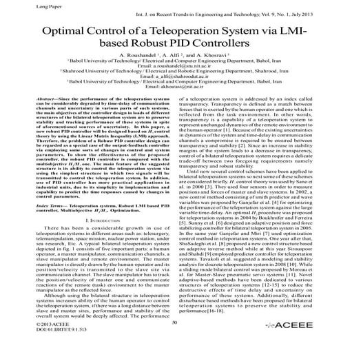 Optimal Control of a Teleoperation System via LMI- based Robust PID Controllers | PDF | Radio ...