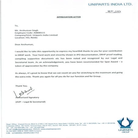 UIL_Appreciation Letter | PDF