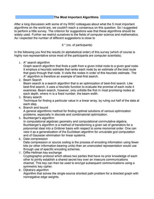 The Most Important Algorithms Pdf