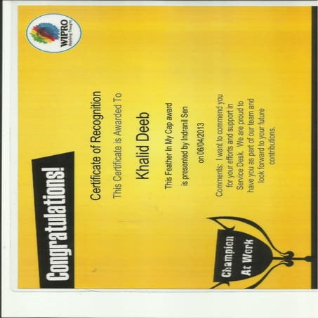 Wipro - Aprreciation Certificate | PDF