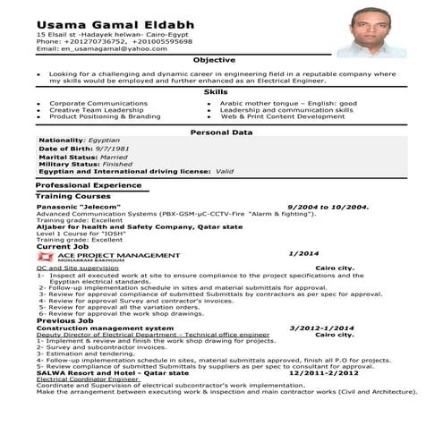 ELECTRICAL ENGINEER CV M | PDF | Civil Engineering Industry | Industries