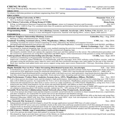 WangCheng_CMU_ResumeS16 | PDF
